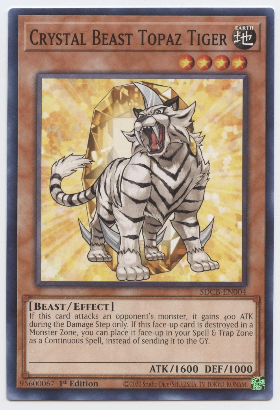 Amazon.com: Yu-Gi-Oh! Crystal Beast Topaz Tiger - SDCB-EN004 - Common ...