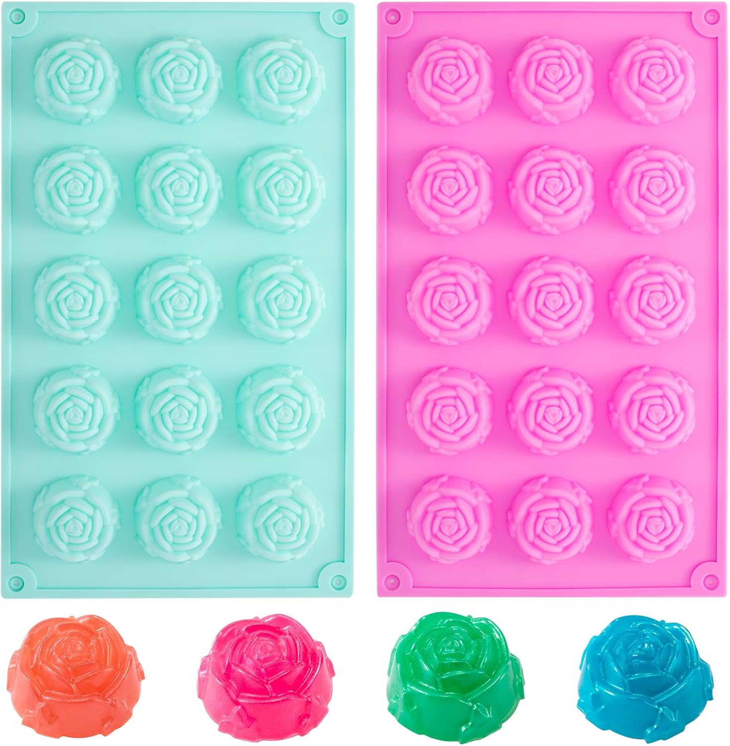 Amazon.com: OIIKI 2pcs Silicone Rose Molds with 15 Cavity, Non Stick ...