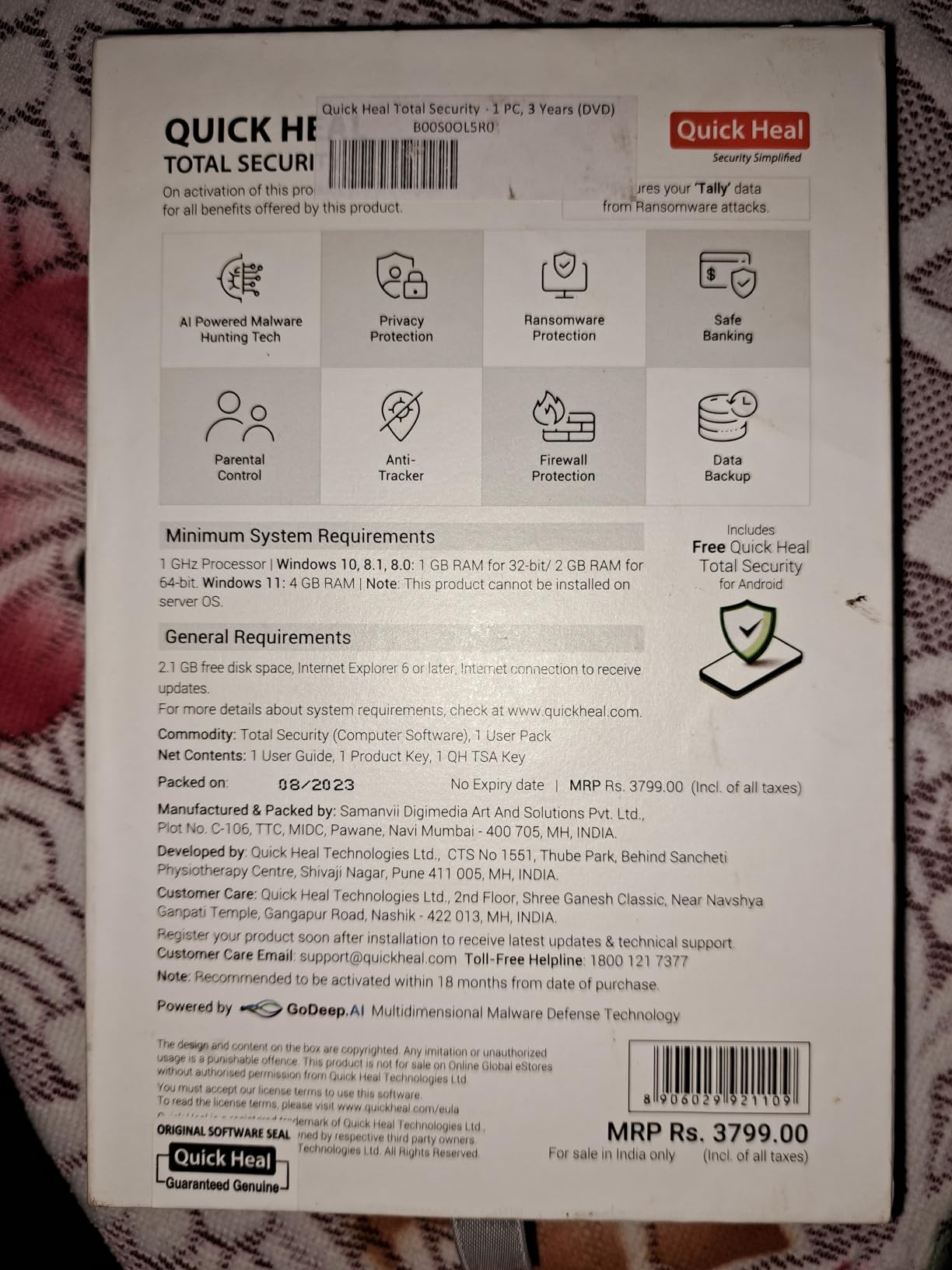 Quick Heal | Total Security | 1 User | 3 Years (Physical Box) : plastic ...