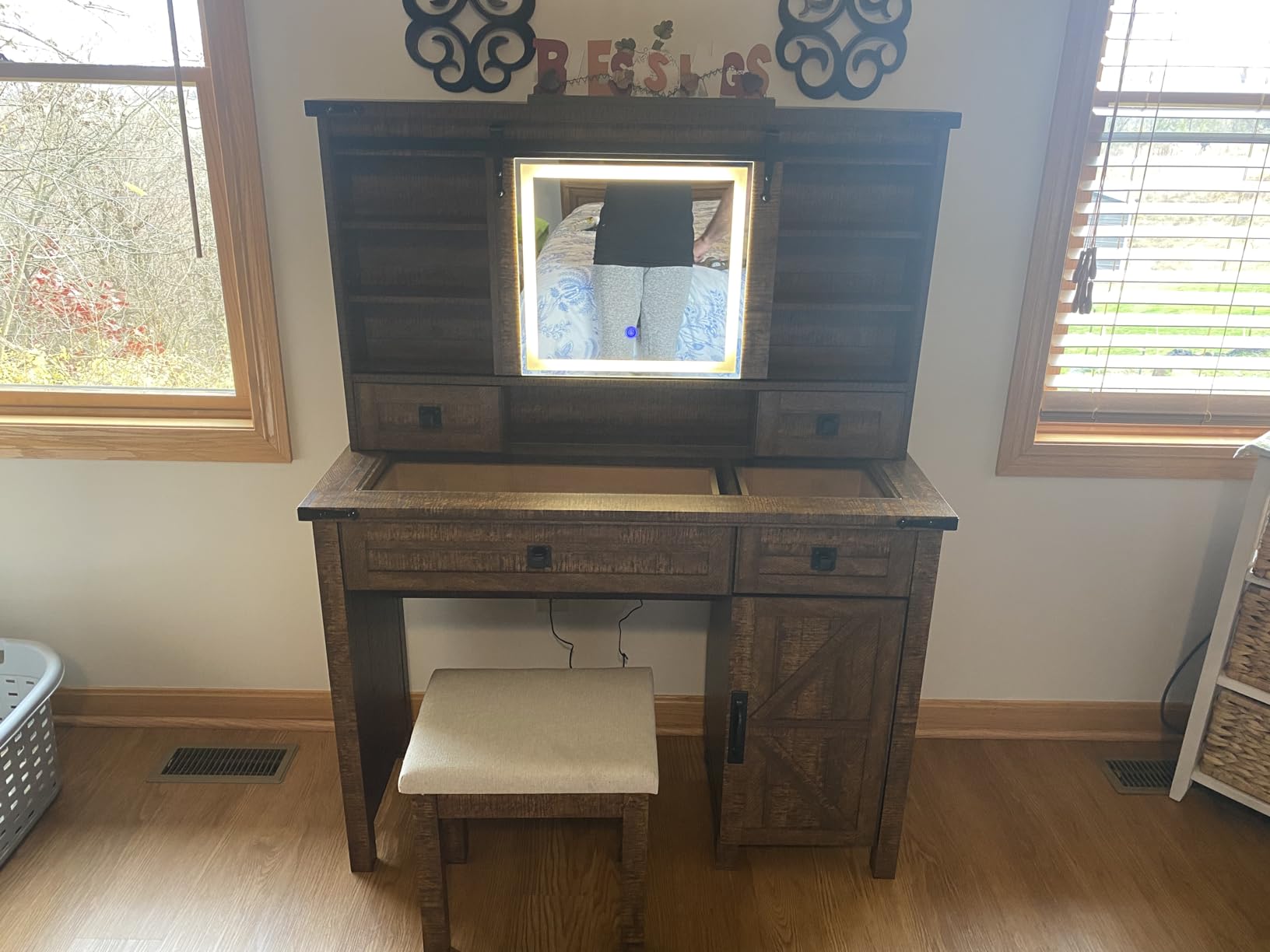$43/mo - Finance T4TREAM Farmhouse Makeup Vanity Desk with Sliding ...