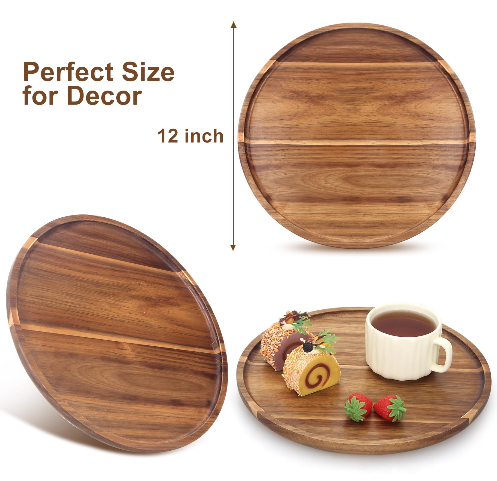 Snapklik.com : 12 Inch Round Acacia Wood Serving Tray Food Charcuterie ...