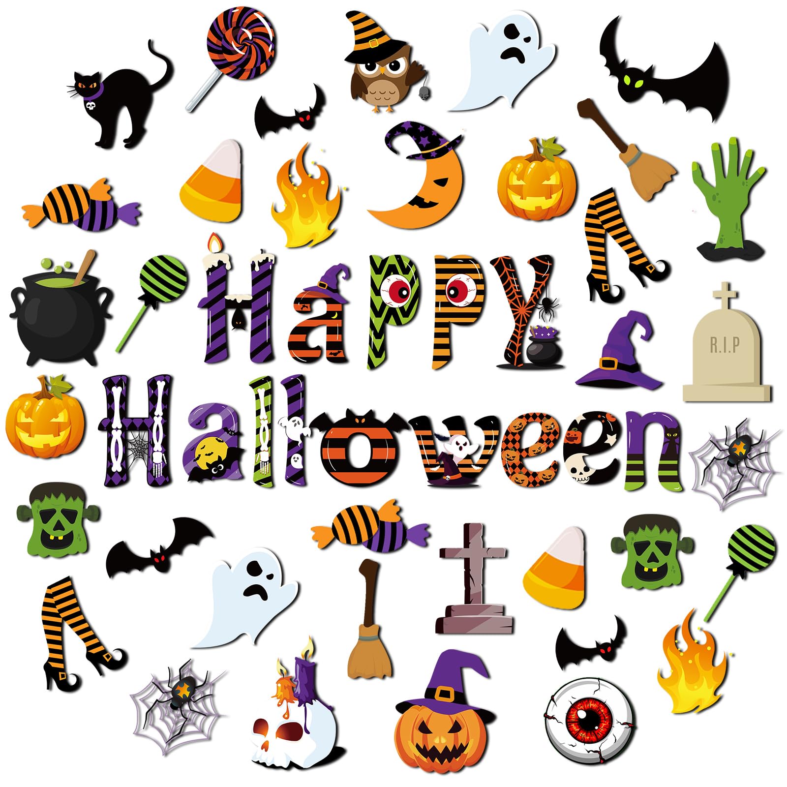 Amazon.com: Estune 72 Pcs Happy Halloween Bulletin Board Set Bat ...