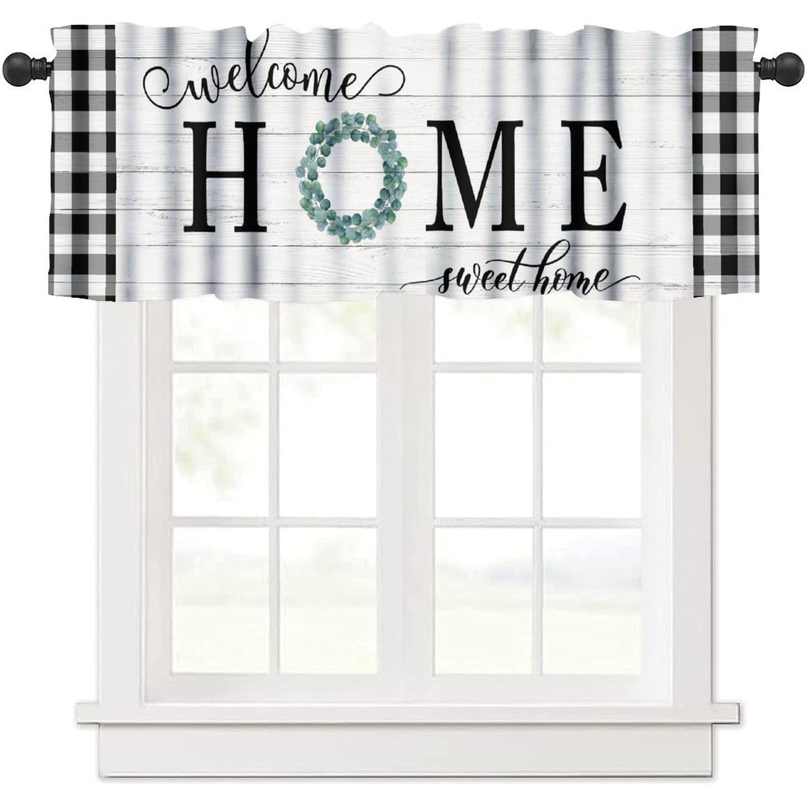 Amazon.com: SHElifestyle Rustic Farmhouse Kitchen Valance Curtain ...