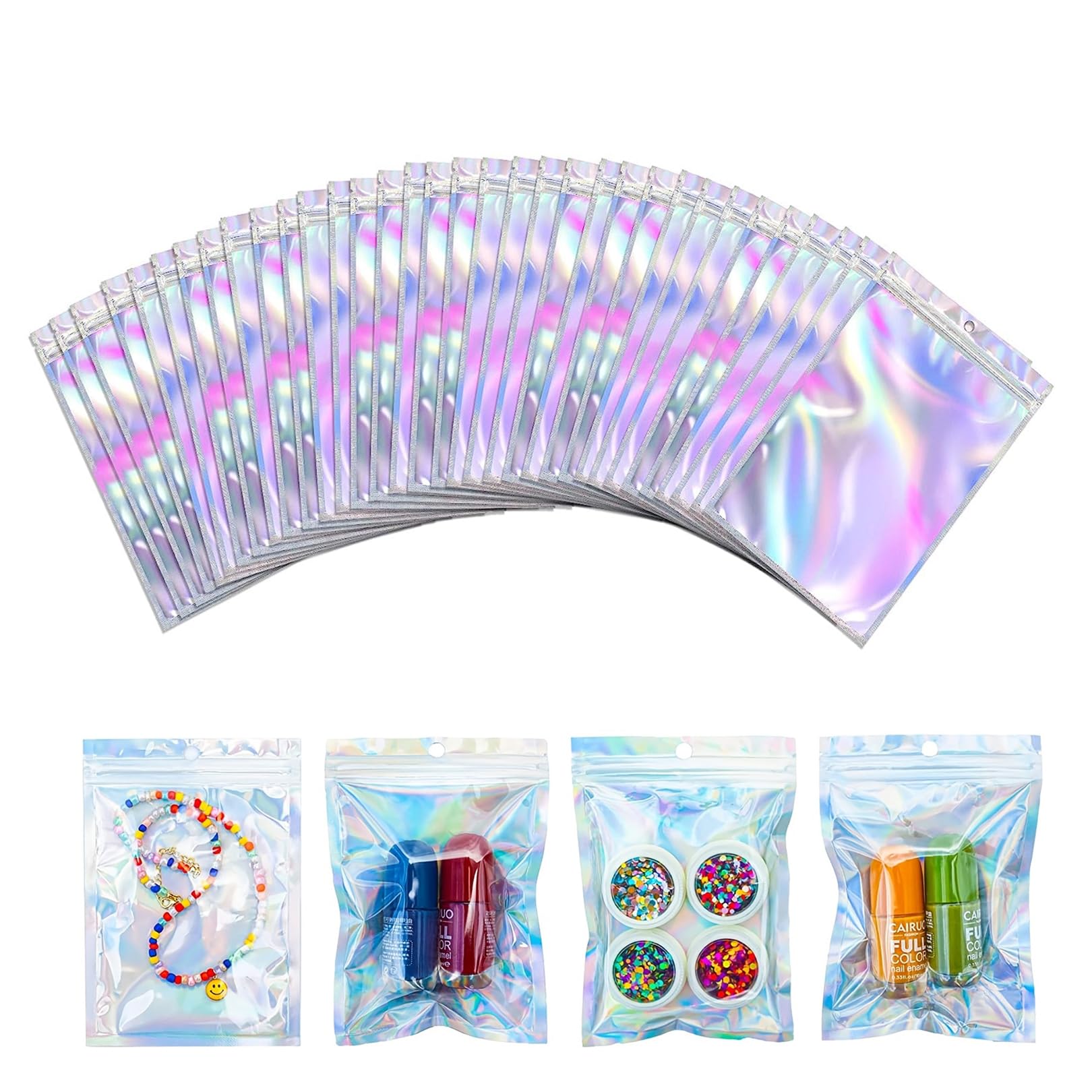 25pcs Mylar Zip Lock Bag Holographic Packaging Bags,Resealable Smell ...