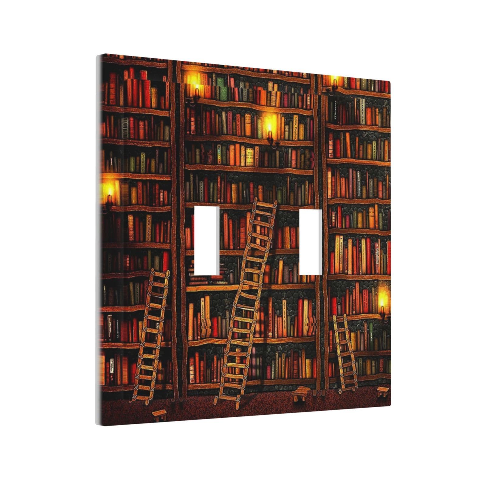 Vintage Printed Bookshelf Library Books Bookcase 2 Gang Wall Plate ...