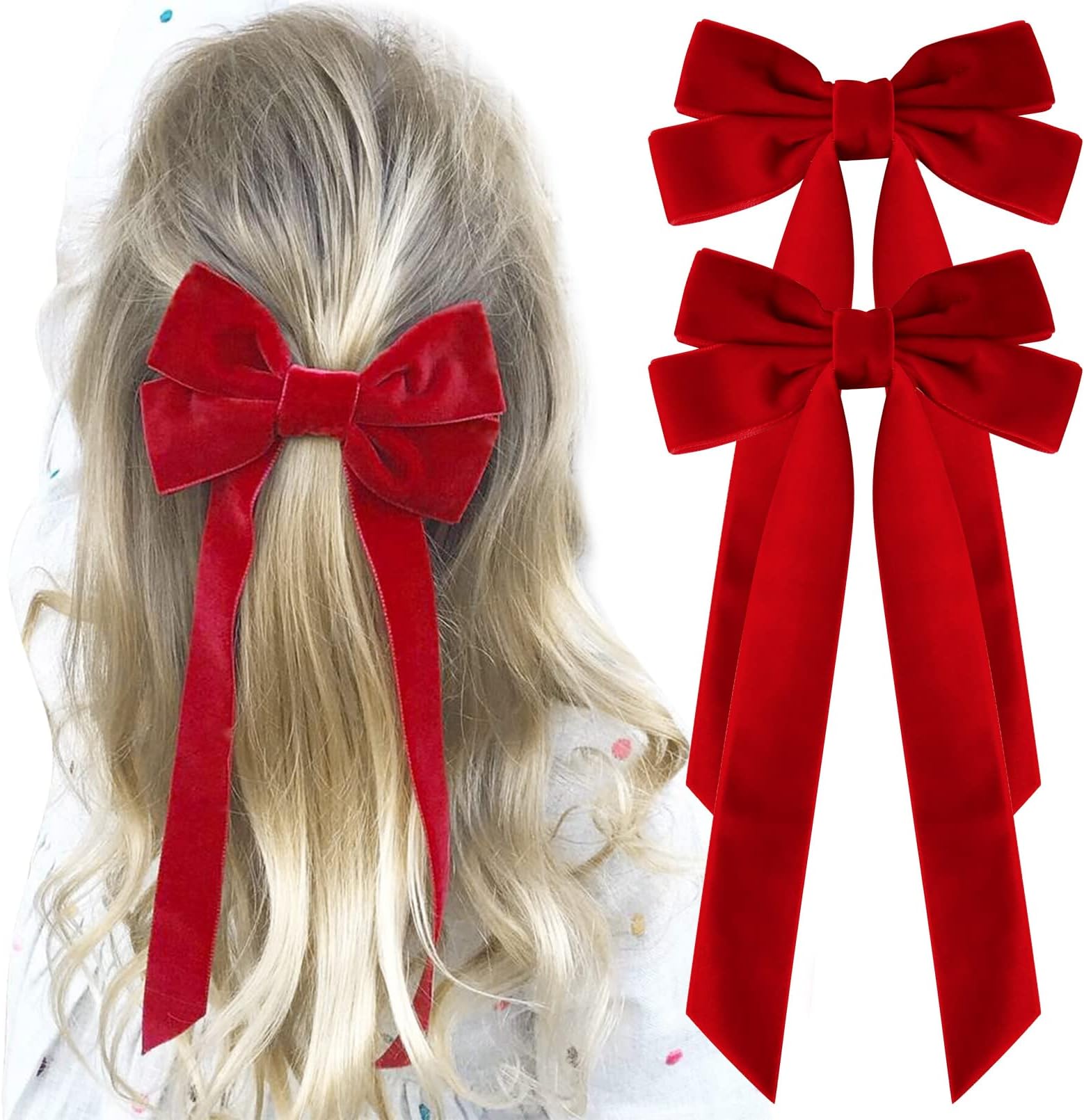 Amazon.com : 2PCS Velvet Hair Bows Red Hair Ribbon Clips Big Fall ...