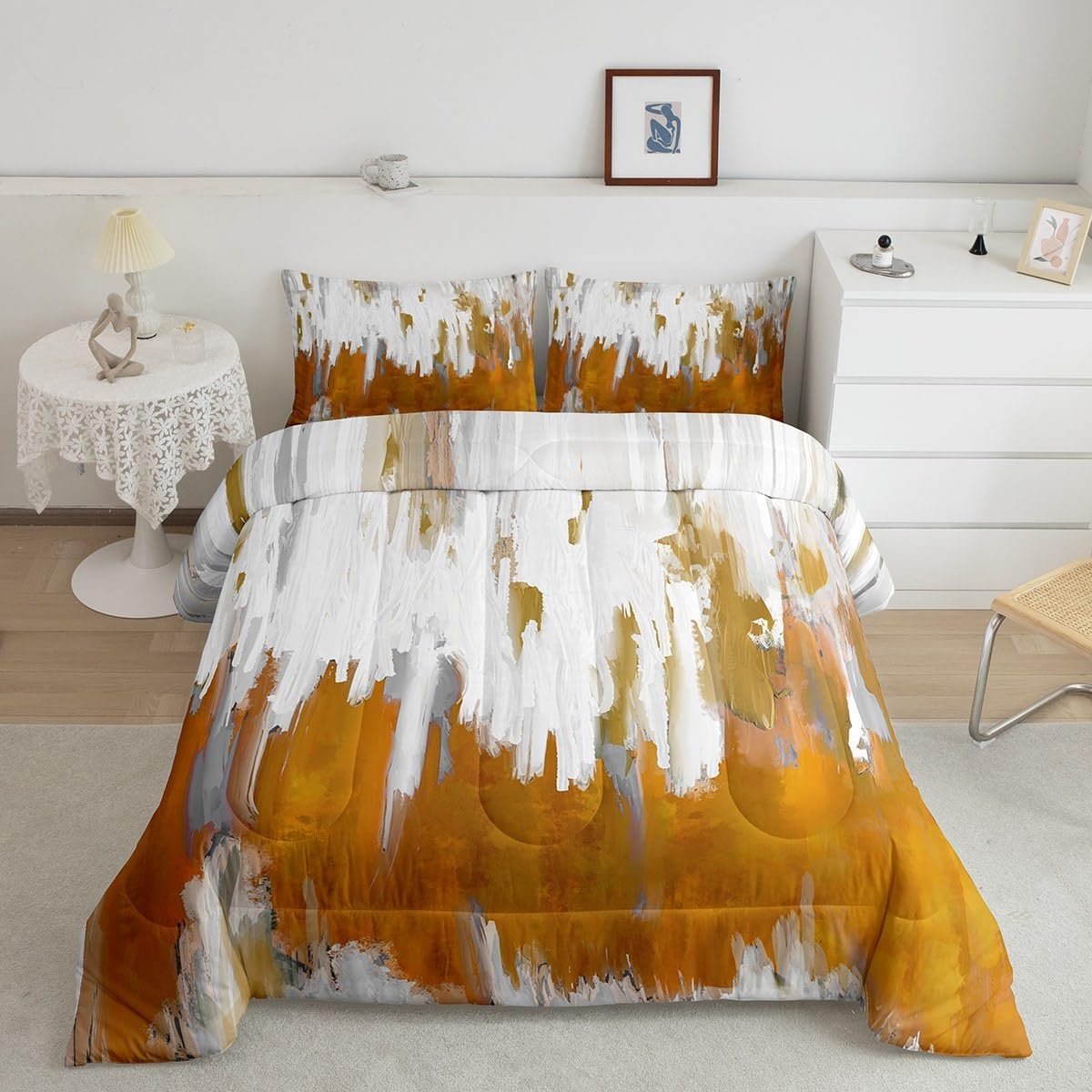 Amazon.com: Erosebridal Orange Comforter Set Queen Gradient Stripe ...