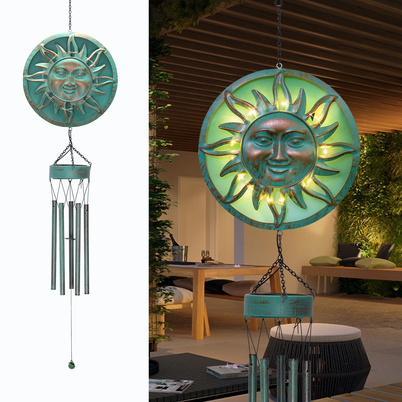 Amazon.com : Solar Wind Chimes for Outside, Retro Classic Sun Face Wind ...
