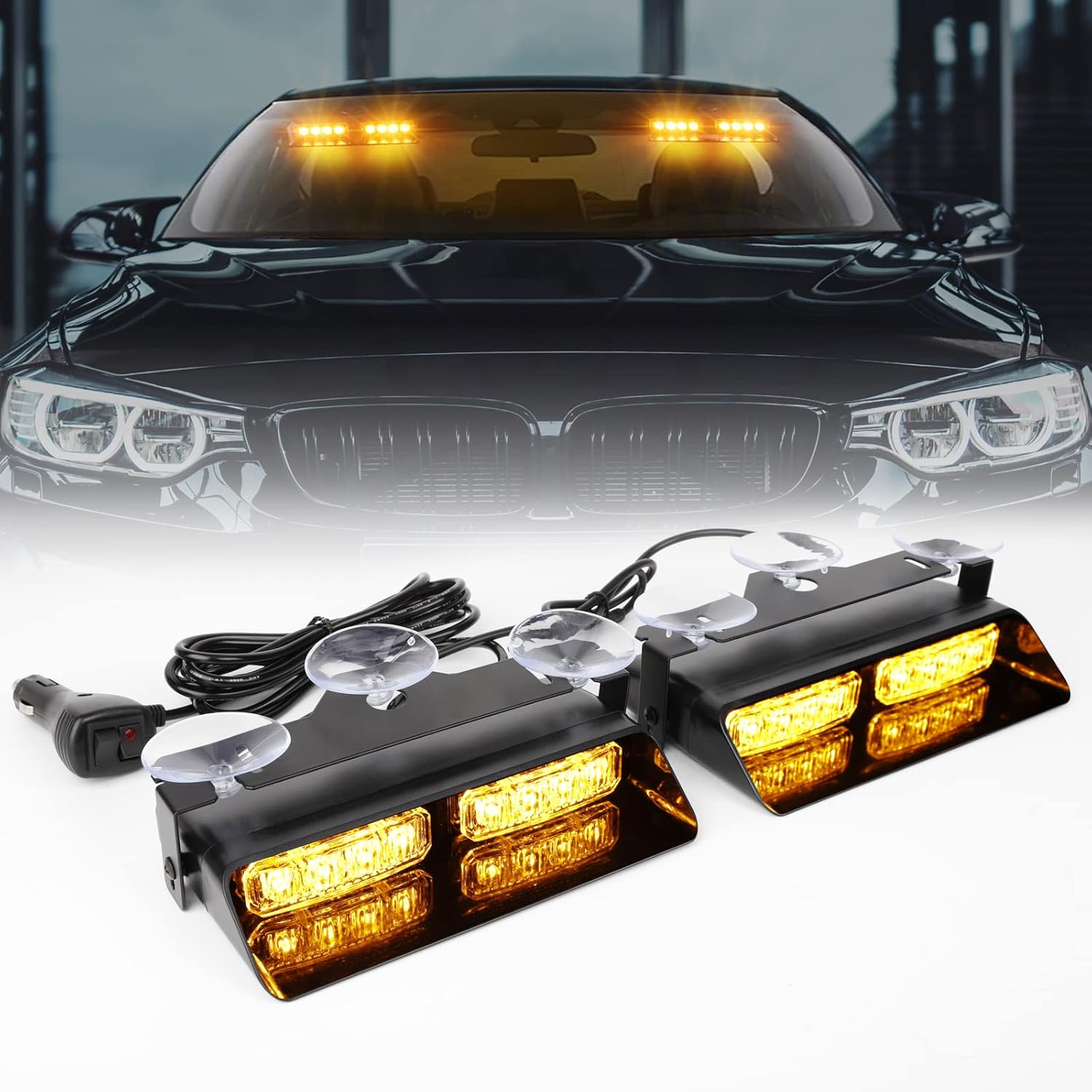 OPPBUY Amber LED Strobe Light for Trucks,7.2'' LED Windshield Dash ...