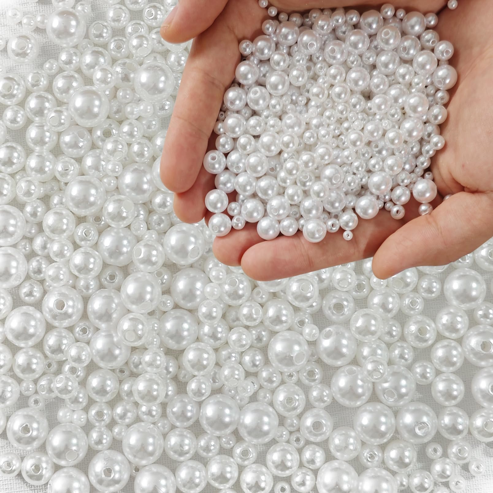 PH PandaHall 100pcs 8mm Glass Pearl beads, Round Pearlized Loose Pearl ...