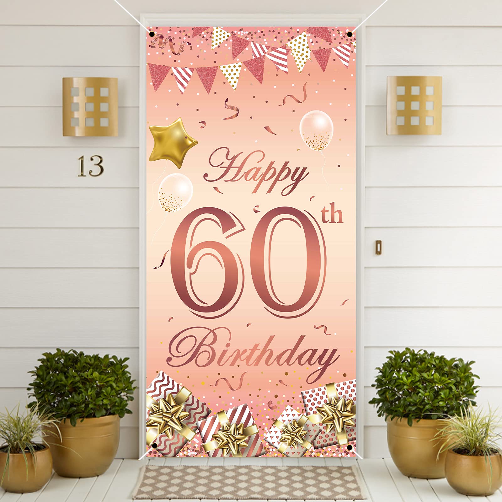 Buy 60th Birthday Backdrop and Door Banner, Rose Gold Birthday Backdrop ...