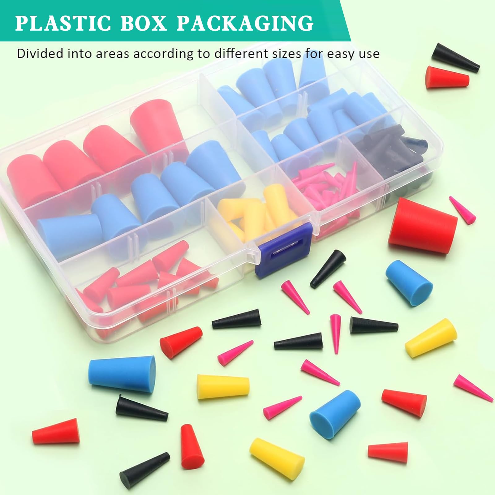 120 Pack Silicone Rubber Tapered Plug Assortment Kit, 8 Different Sizes ...