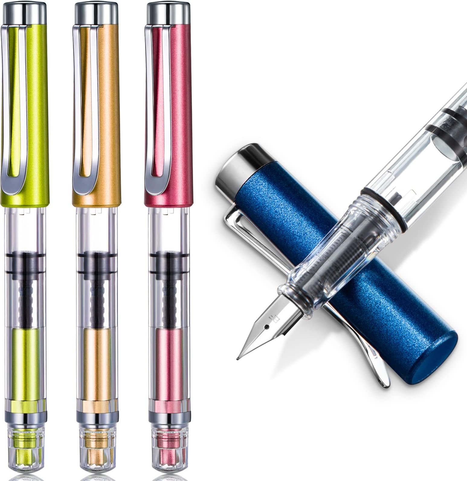 Amazon.com : Epakh 4 Pieces Refillable Fountain Pen Transparent Piston ...