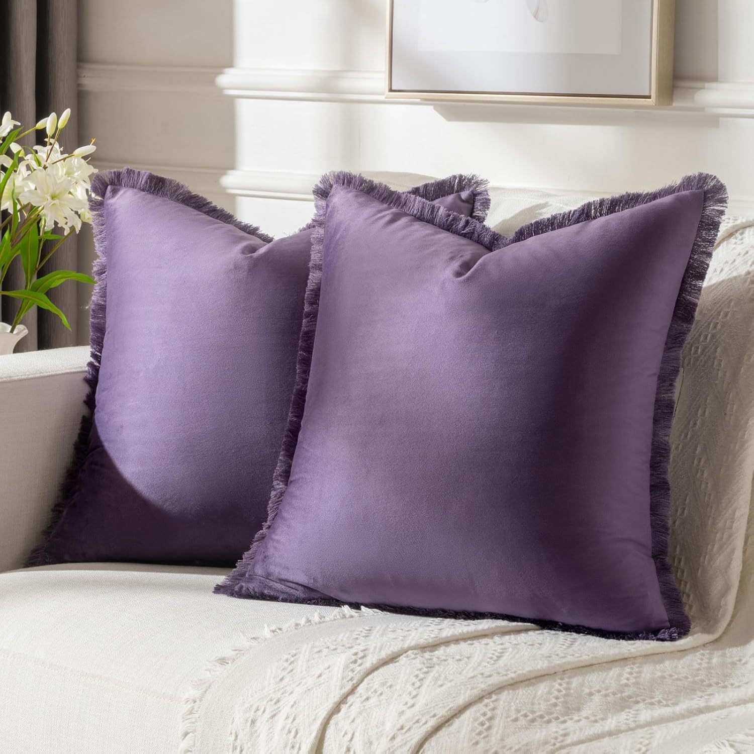 Amazon.com: FUTEI Eggplant Purple Velvet Decorative Throw Pillow Covers 24x24 Set of 2,Soft Cozy ...
