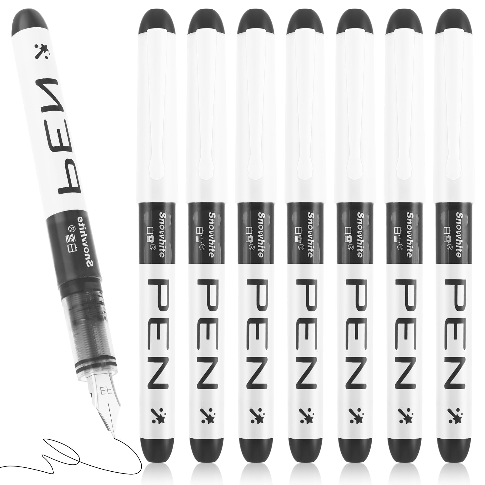 Amaxiu Quick Drying Disposable Fountain Pens, 8 Pcs Black Ink Gel Pens ...