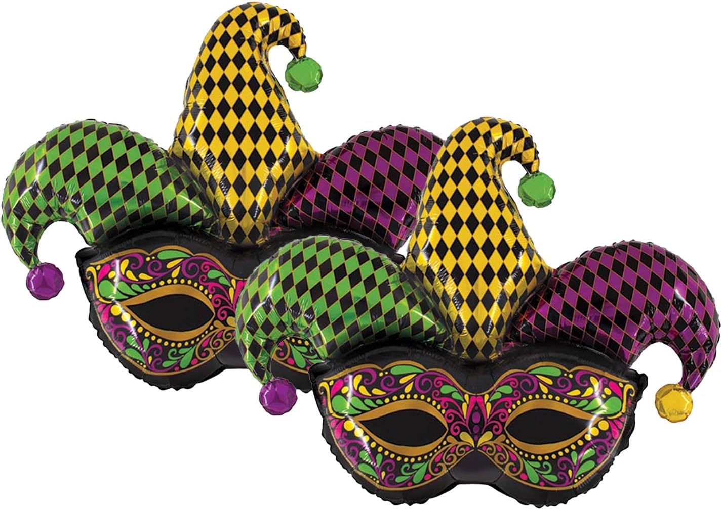Amazon.com: Set of 2 Mardi Gras Jester Mask 45" Foil Party Balloons ...