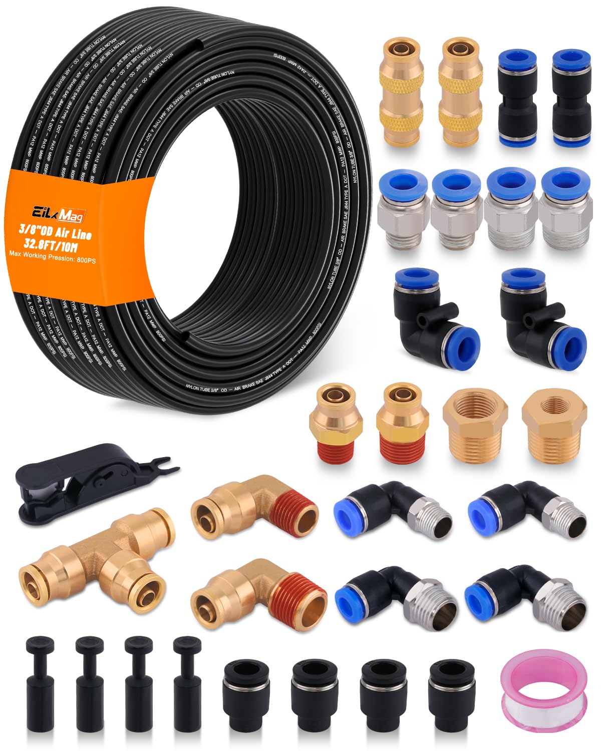 Snapklik.com : EilxMag 3/8" DOT Air Line Kit, 32.8FT(10M) SAE J844 PA ...