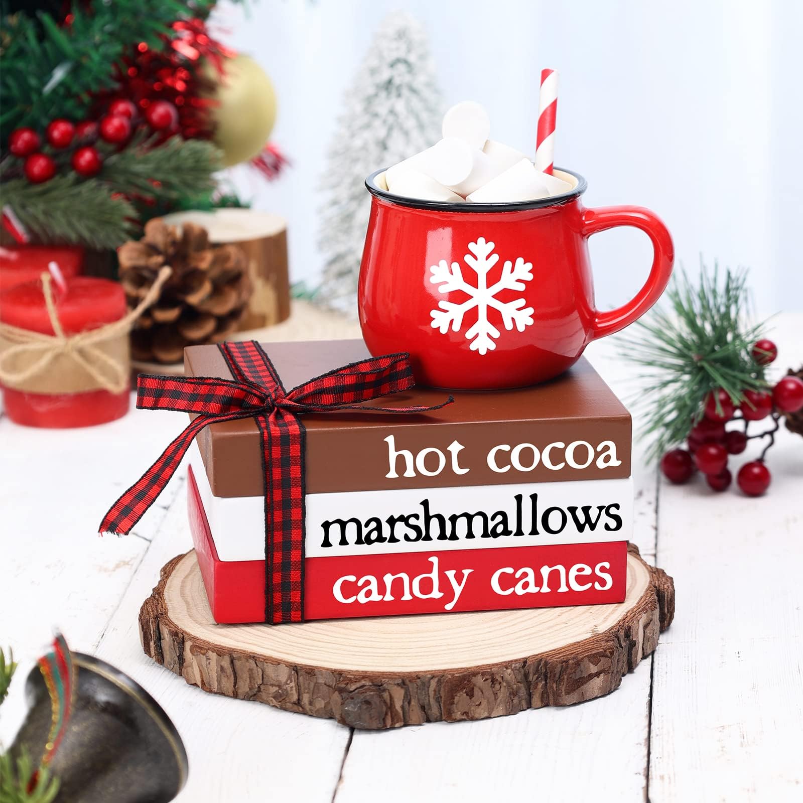 Amazon.com: 4PCS Rustic Wooden Christmas Signs - Tiered Tray Hot Cocoa ...