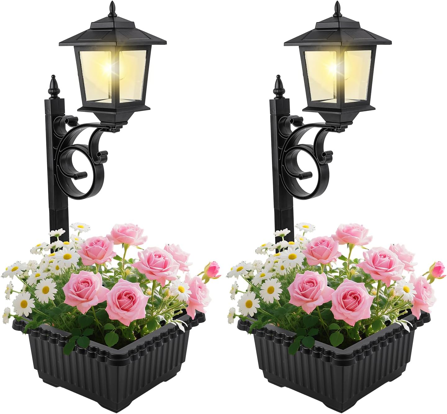 2 Pack Solar Lamp Post Light with Planter, 2 in 1 Outdoor Flower Pots ...