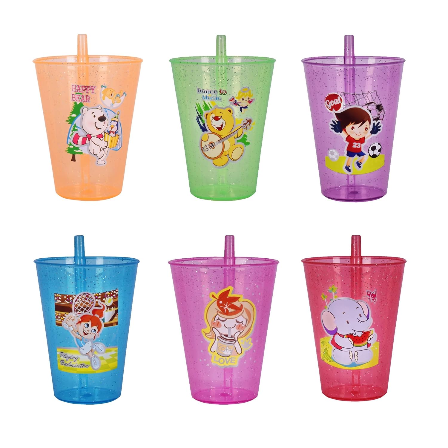 faas Cartoon Water Glass/Glitter Sipper Glass Tumbler/Sipper with Straw ...