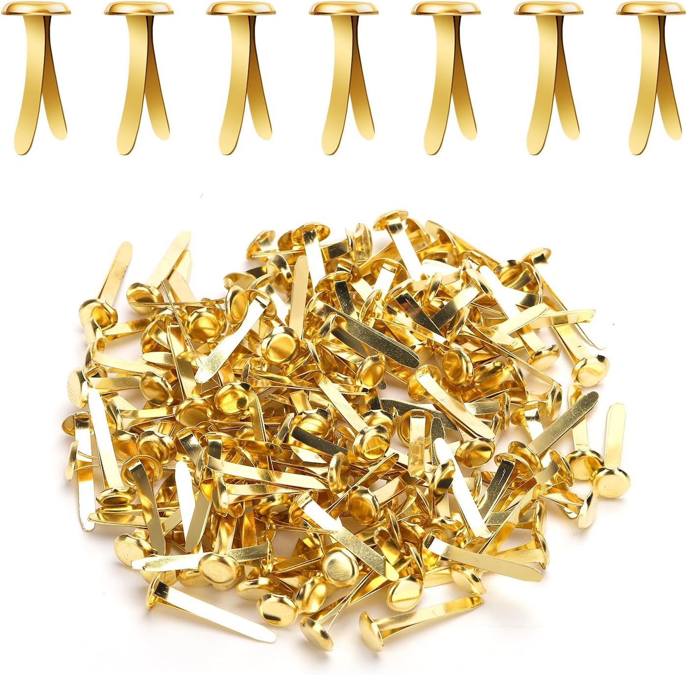 150pcs Metal Paper Fasteners,8x20mm Gold Paper Clips Round Head Mini Brass Brads DIY Split Pins ...