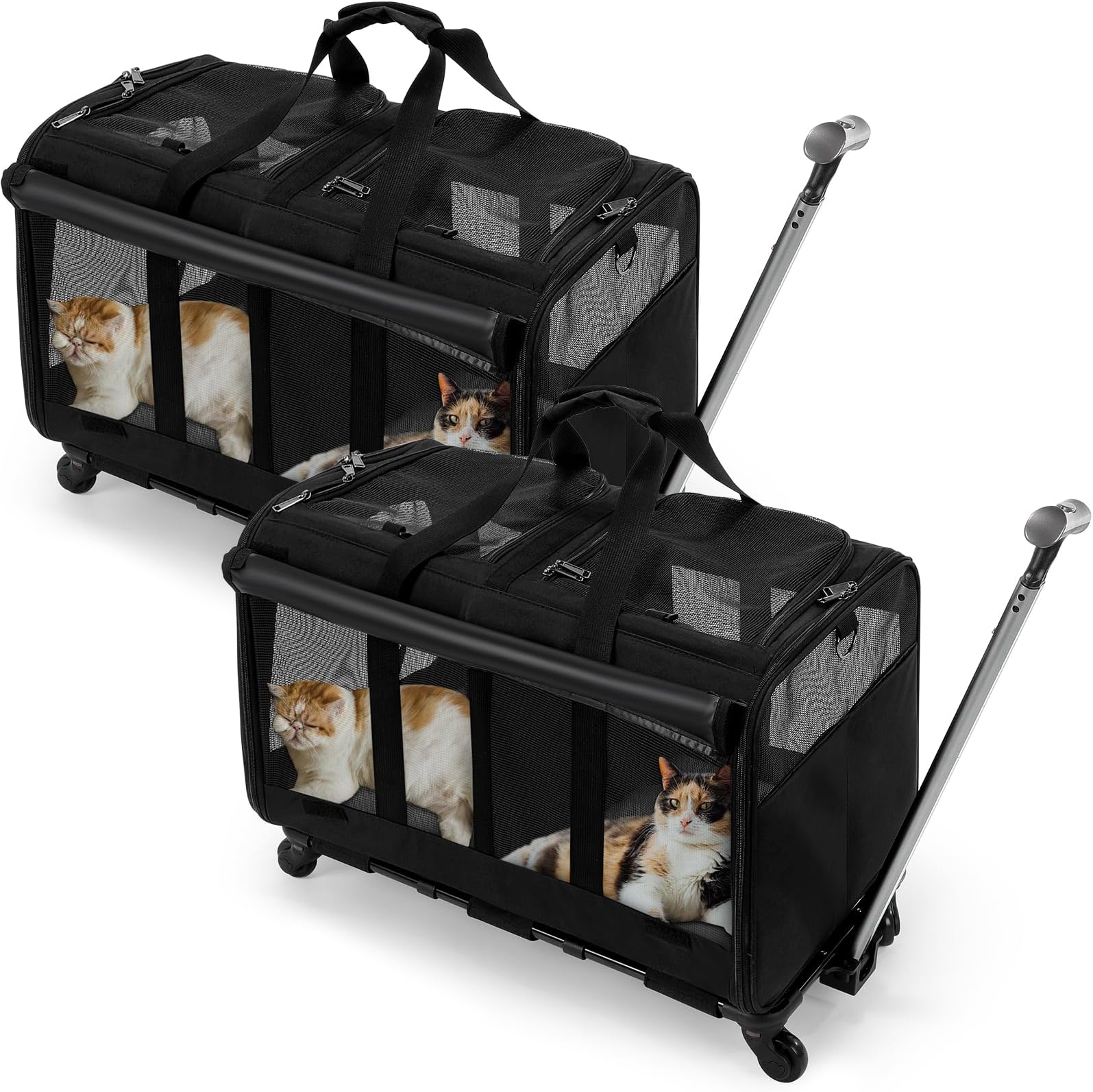 Amazon.com : 2 Set Double Cat Carrier with Wheel,Extra Large Pet ...