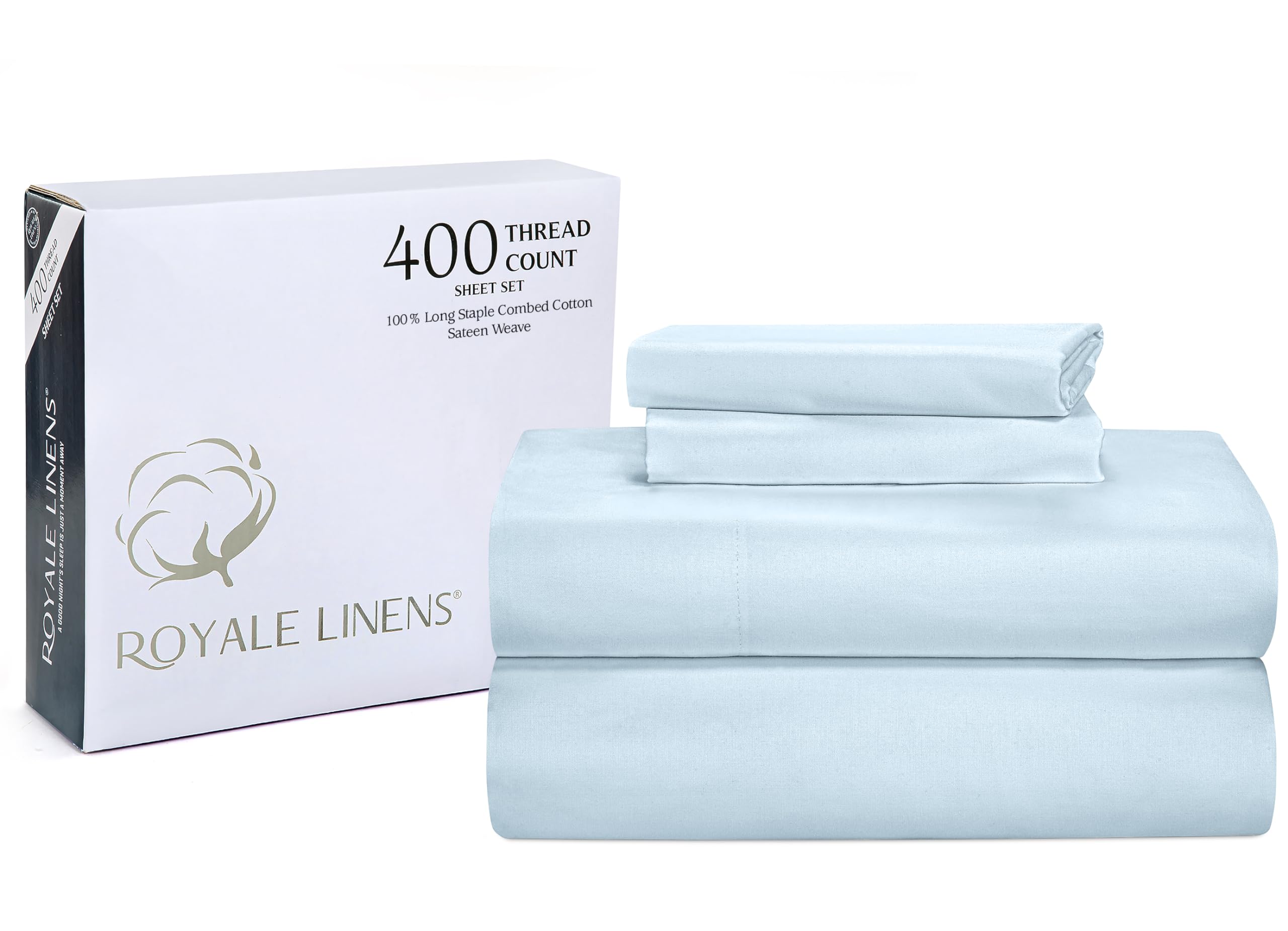 Amazon.com: ROYALE LINENS 400 Thread Count 100% American Grown Cotton 4 Piece Sateen Queen Sheet ...