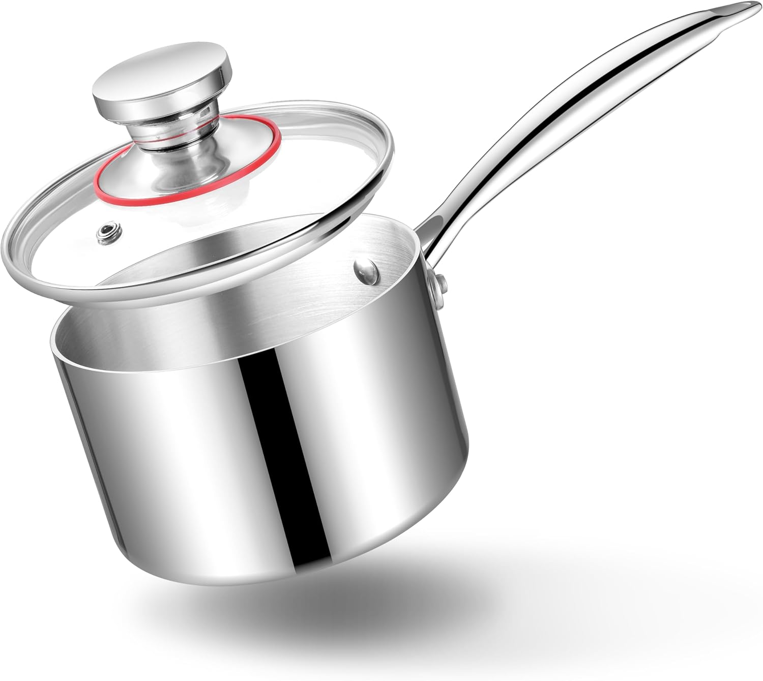 Amazon.com: Onader 1QT Saucepan Cooking Pot with Lid Triply Stainless ...