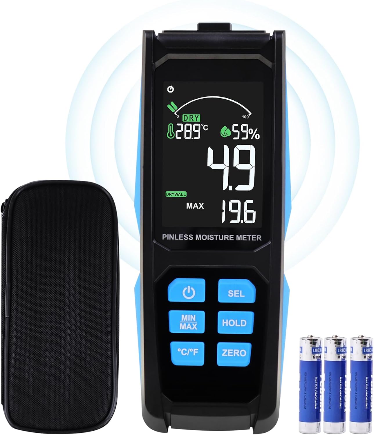 Pinless Moisture Meter and Water Leak Detector | Large Screen Moisture ...