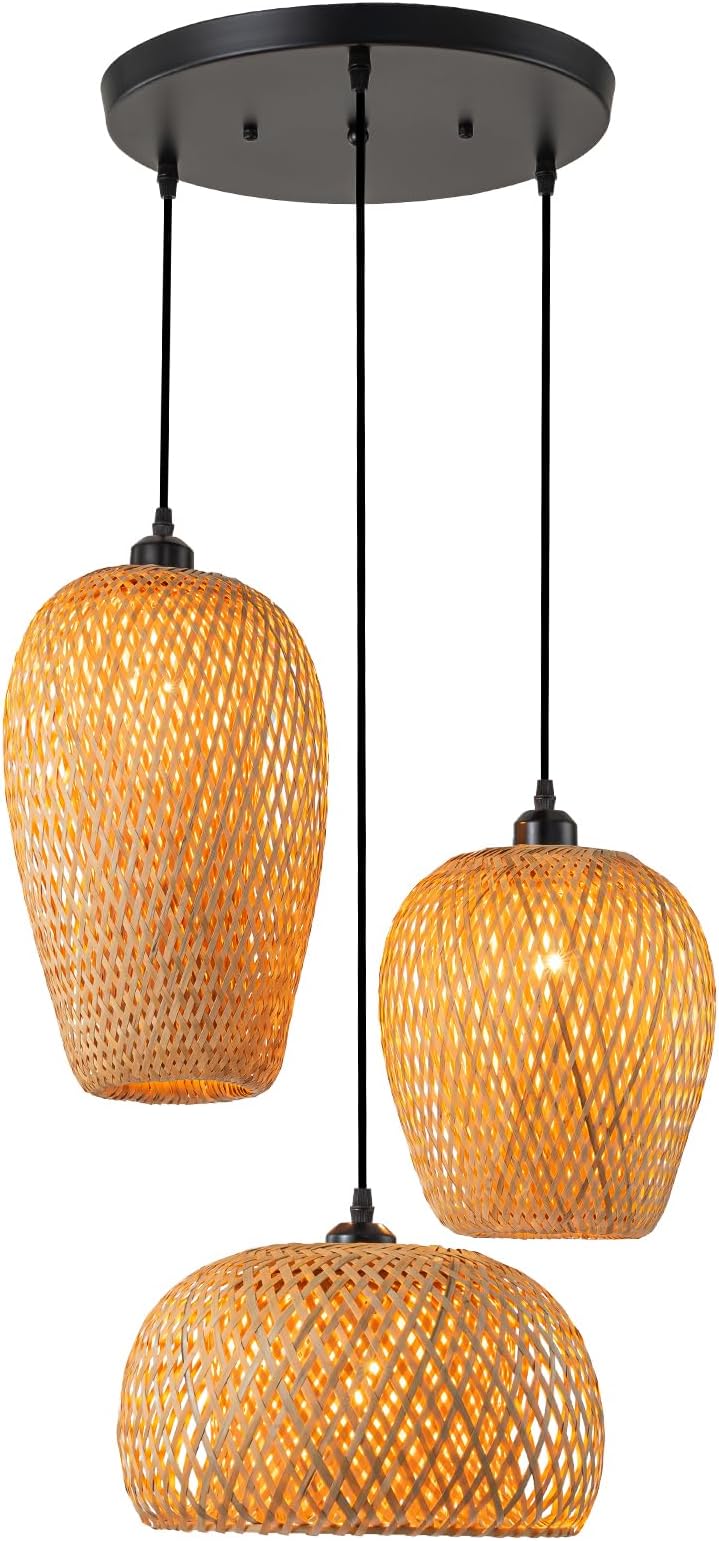 Rowabi Rattan Pendant Light - Bamboo Pendant Light, Boho Lamp, Rattan ...