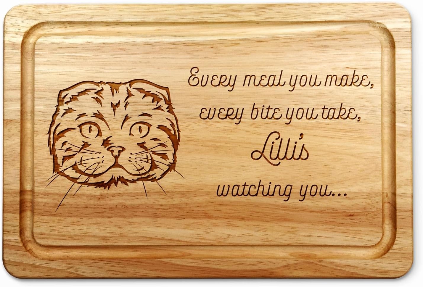 Personalised Scottish Fold Cat Wooden Chopping Board Gift 30 x 20cm ...