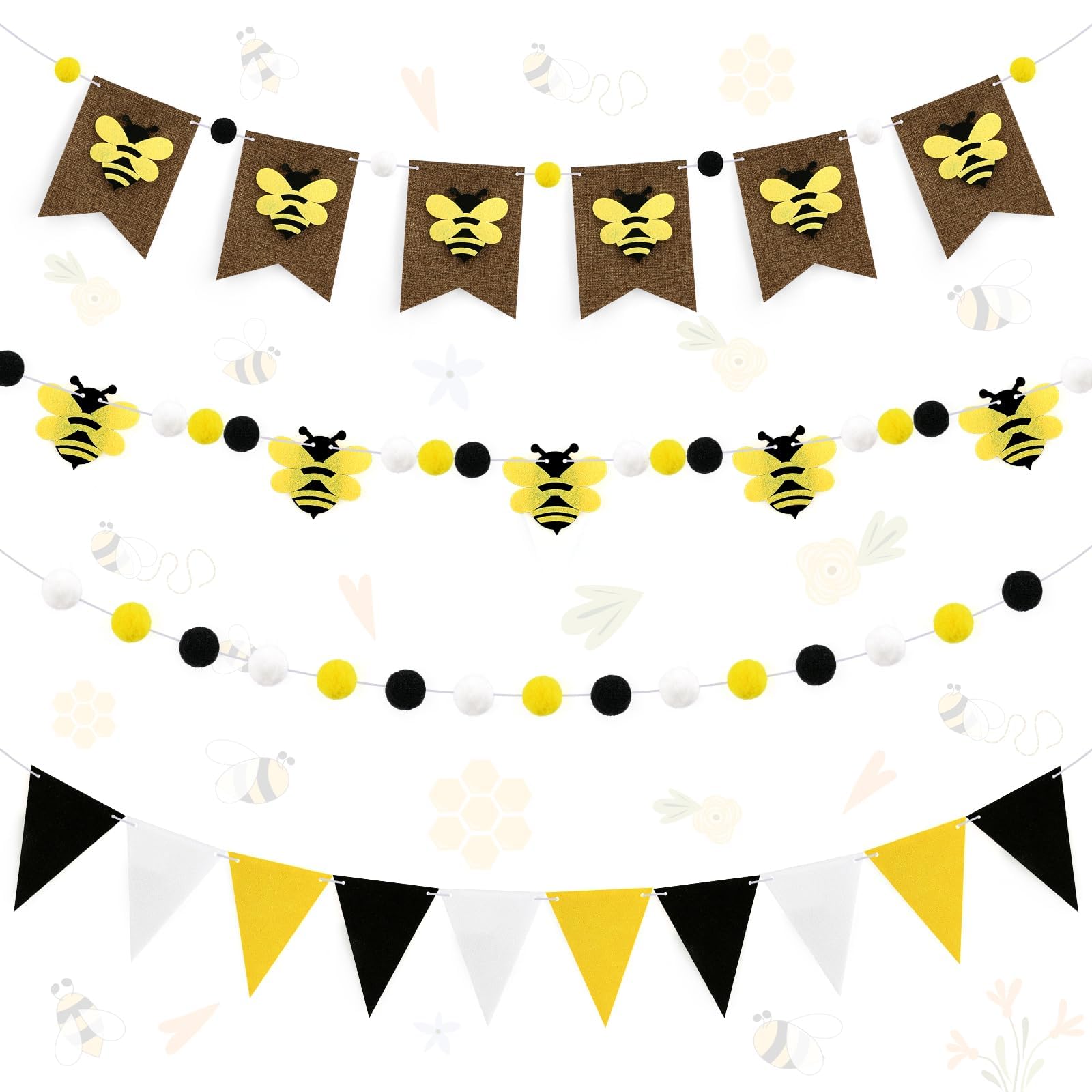 Amazon.com: 4 Sets Honey Bee Party Decorations Bee Felt Garlands ...