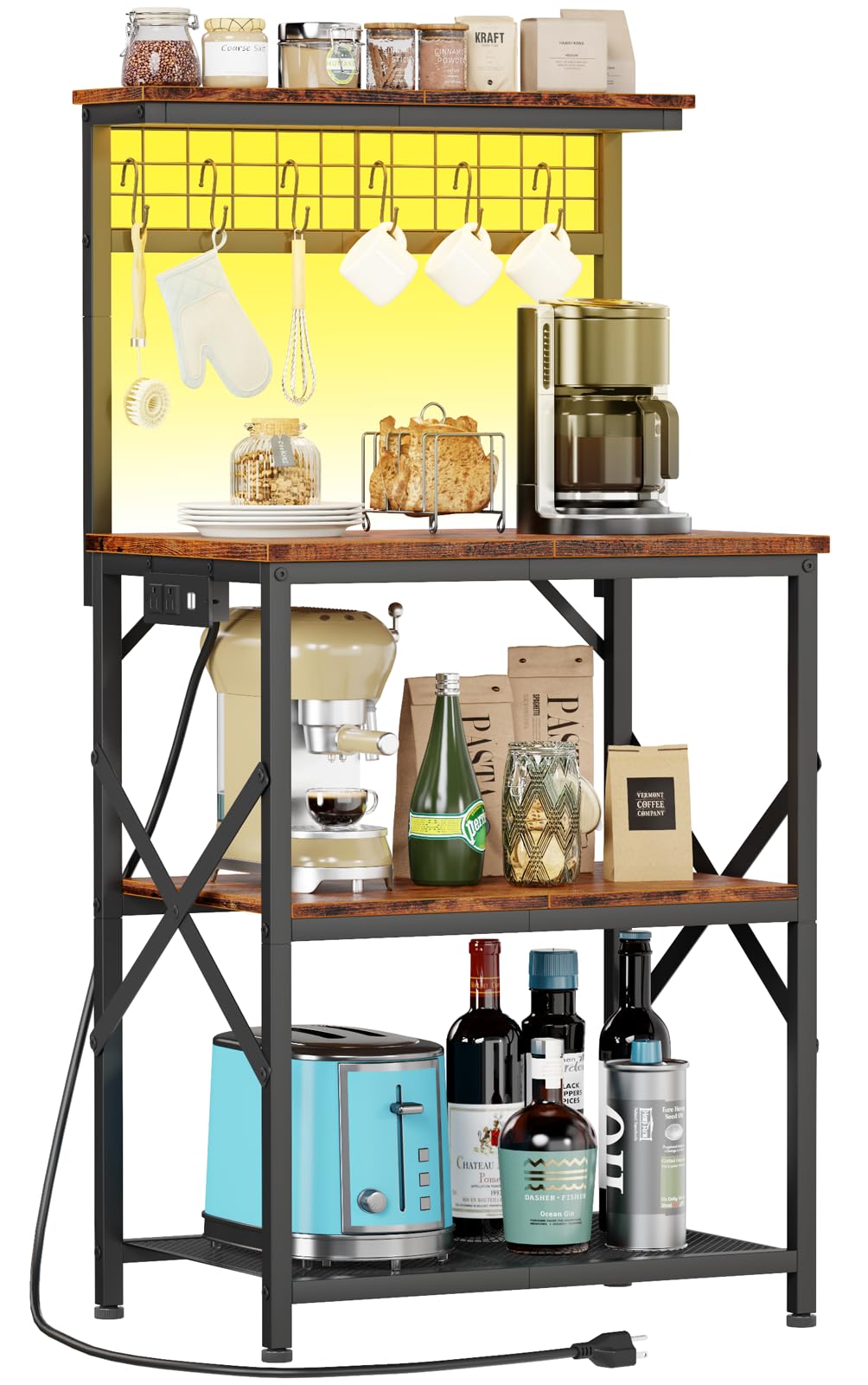 Amazon.com - Furologee Bakers Rack with Power Outlet and LED Light ...