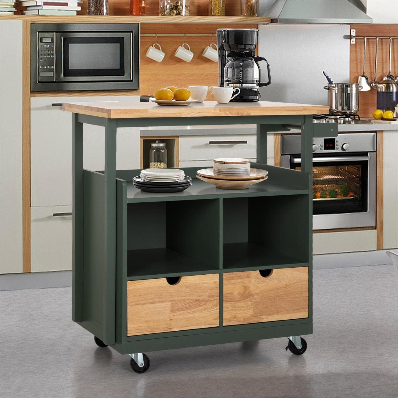 Amazon.com: MFSTUDIO Rolling Kitchen Island on Wheels, Mobile Kitchen ...