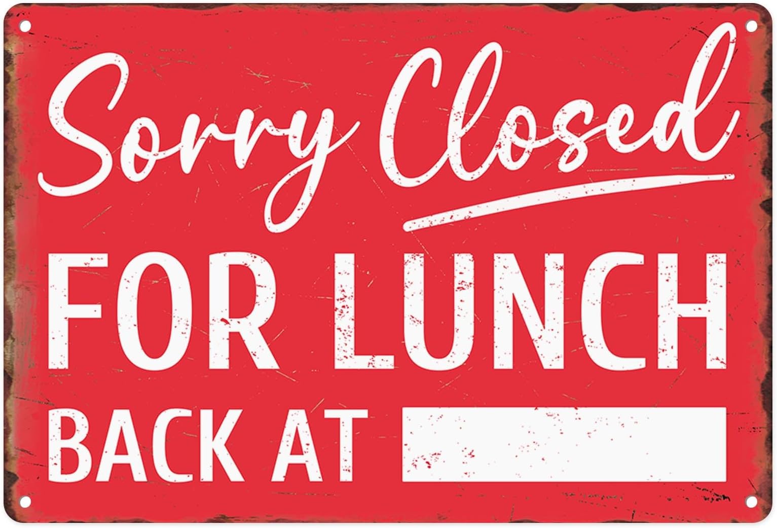 Amazon.com: Sorry Closed For Lunch Back At Sign Metal Tin Sign 8x12 ...
