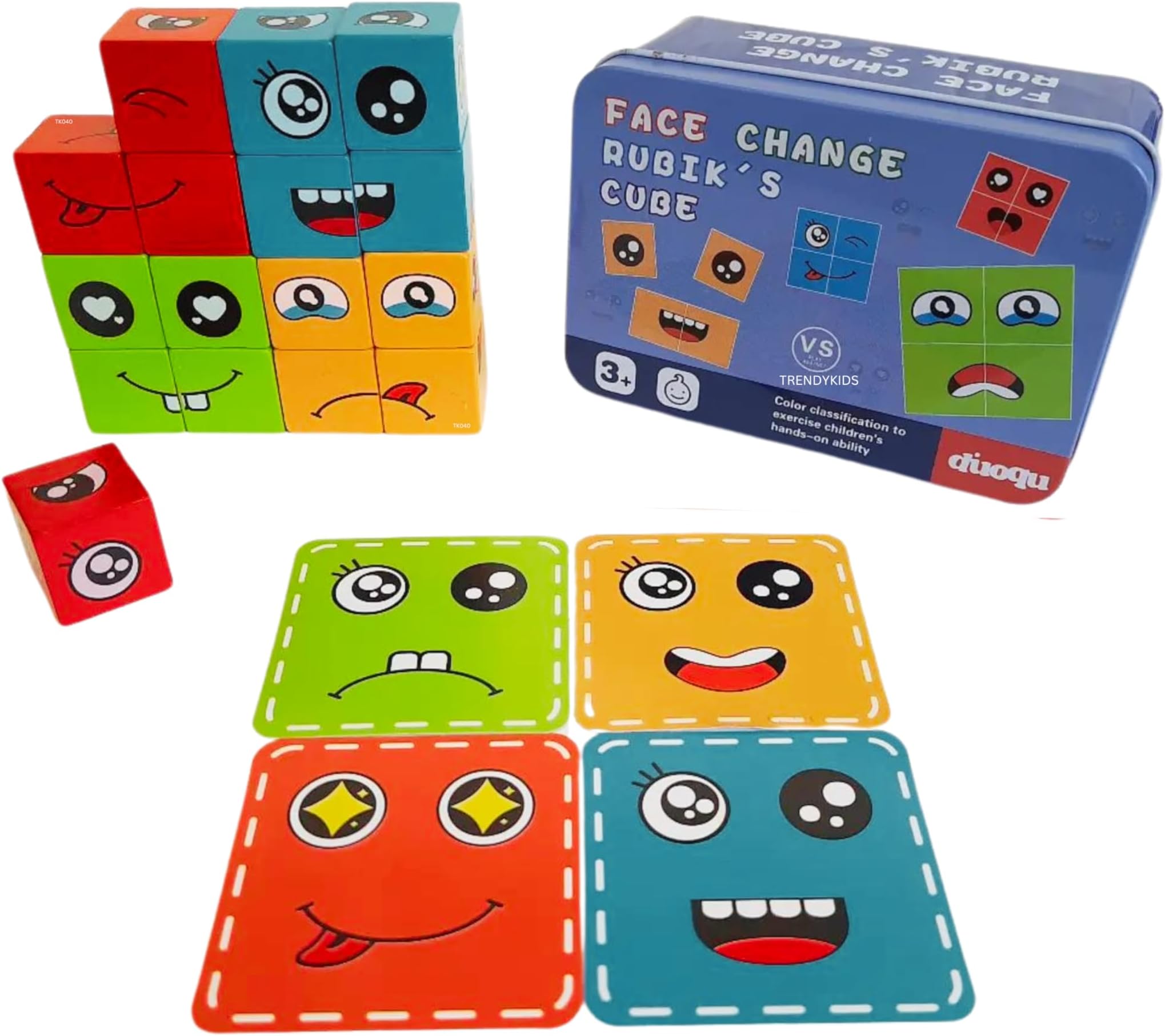 KIDS KINDLY Wooden Face Cube Change Puzzle for Kids, Emoji Expressions ...