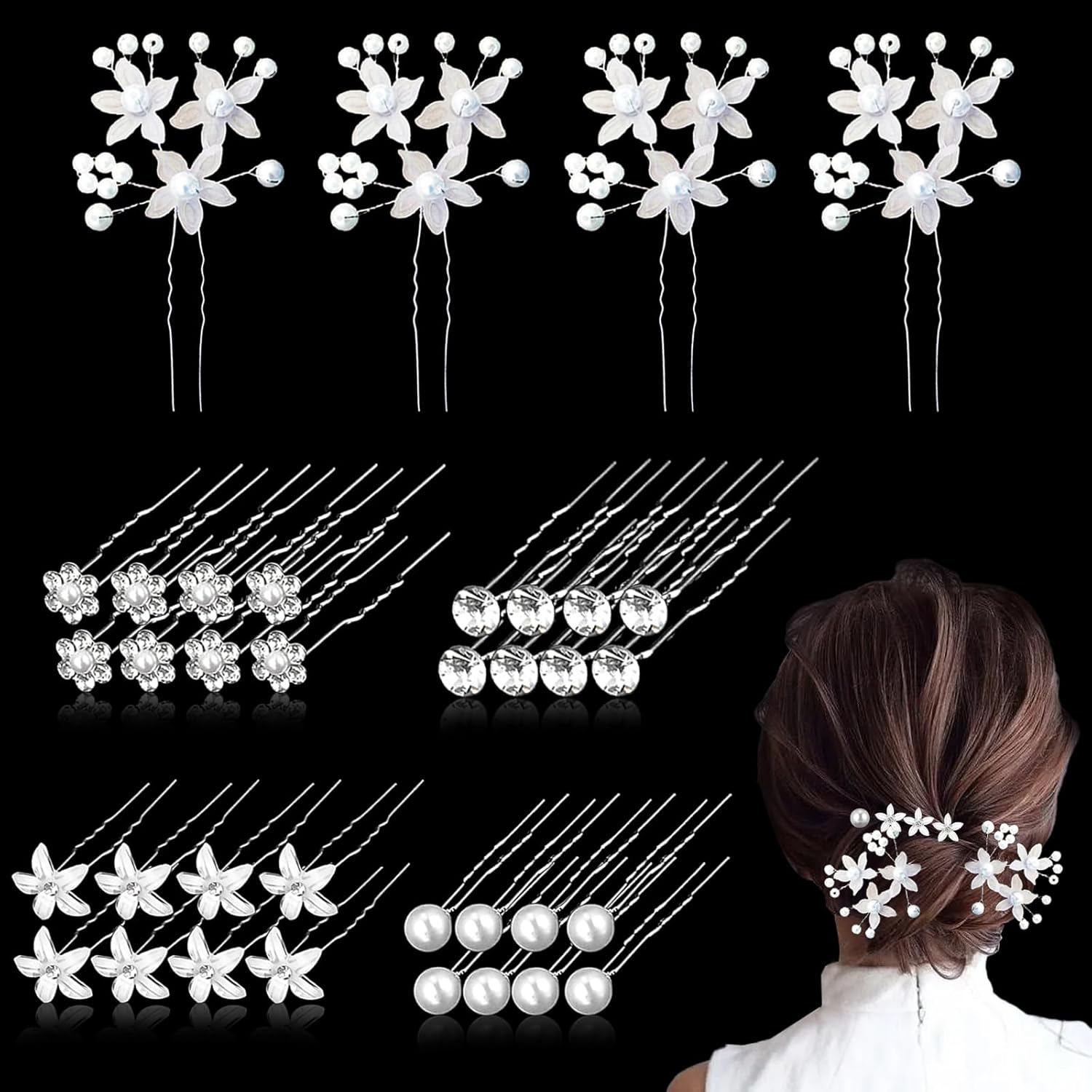 36 Pcs Épingles à Cheveux de Mariage, bijoux Mariée en forme de U,Perle ...