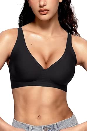 Vertvie Womens Wireless Seamless Bras Deep V No Underwire Push Up Bras Supportive Full Coverage ...