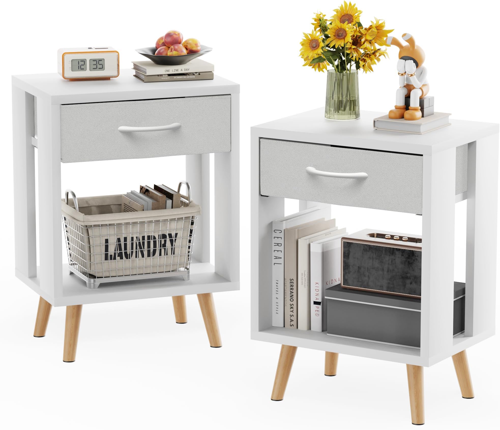 Amazon.com: KAI-ROAD White Nightstands Set of 2, Small Night Stand with ...