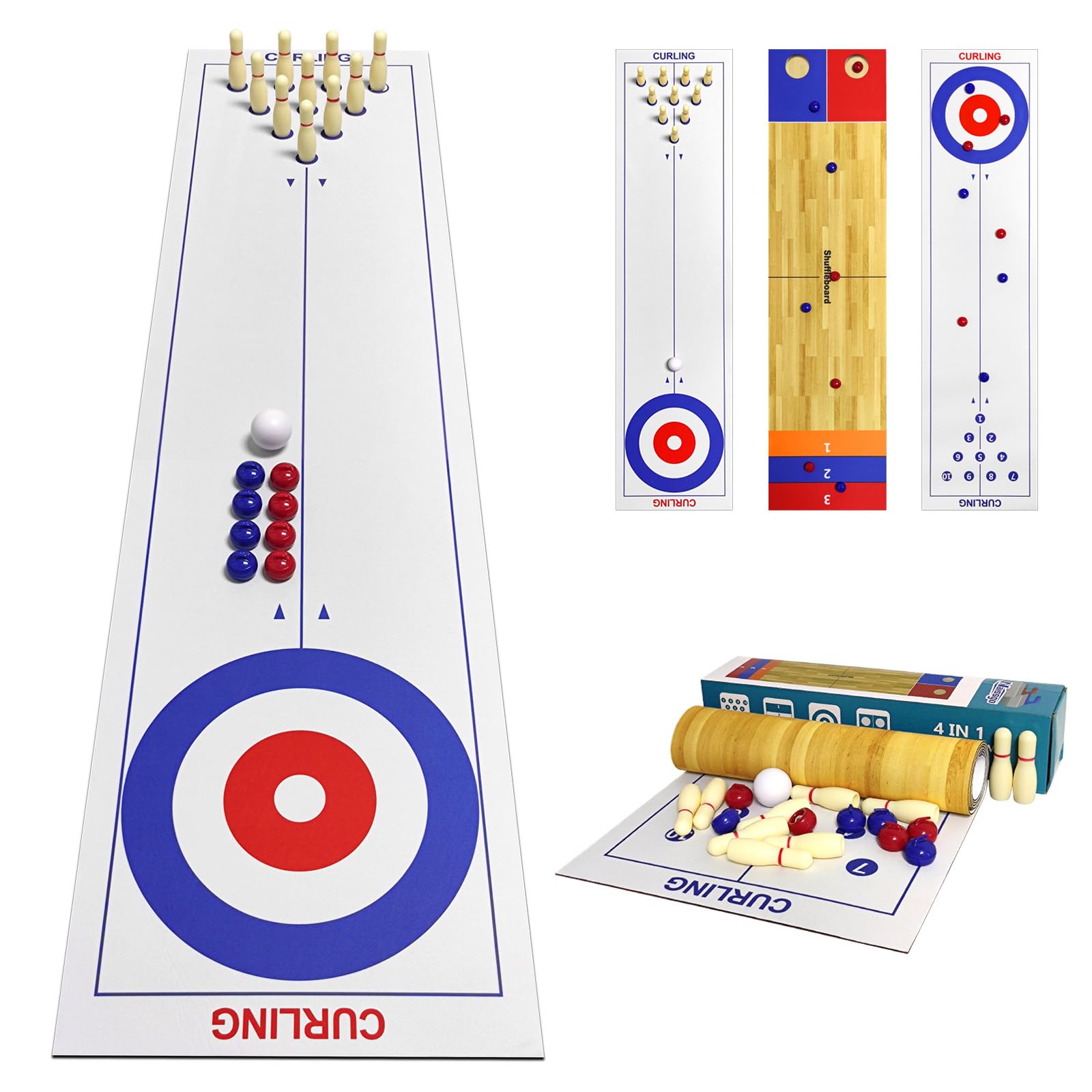 Naissgo 4-in-1 Tabletop Curling, Shuffleboard, Bowling & Cornhole Game ...
