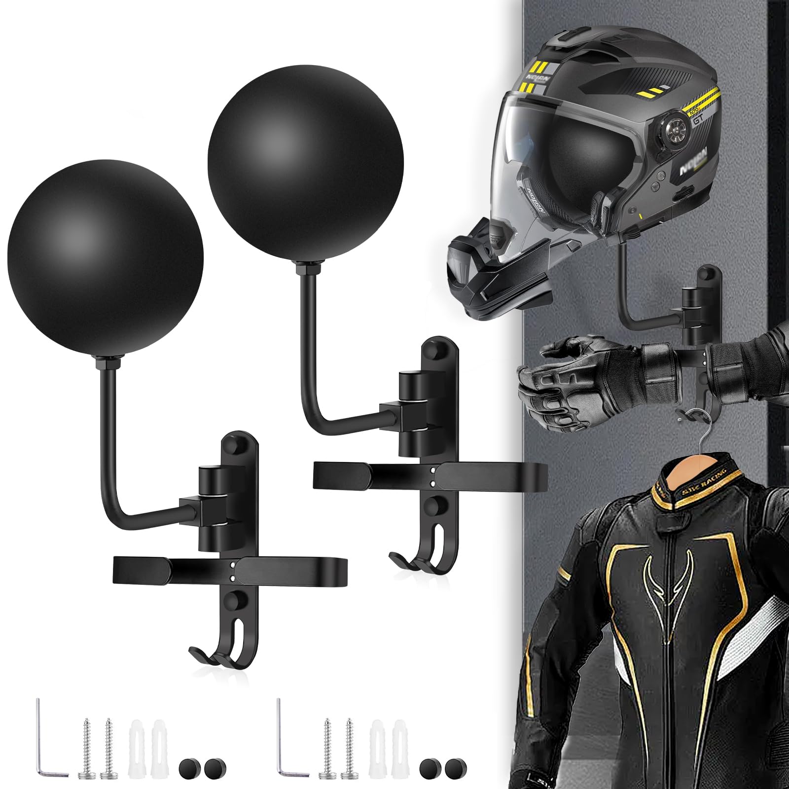 Motorcycle Helmet Rack Wall Mount 180 Degree Rotation Metal Bike Helmet ...