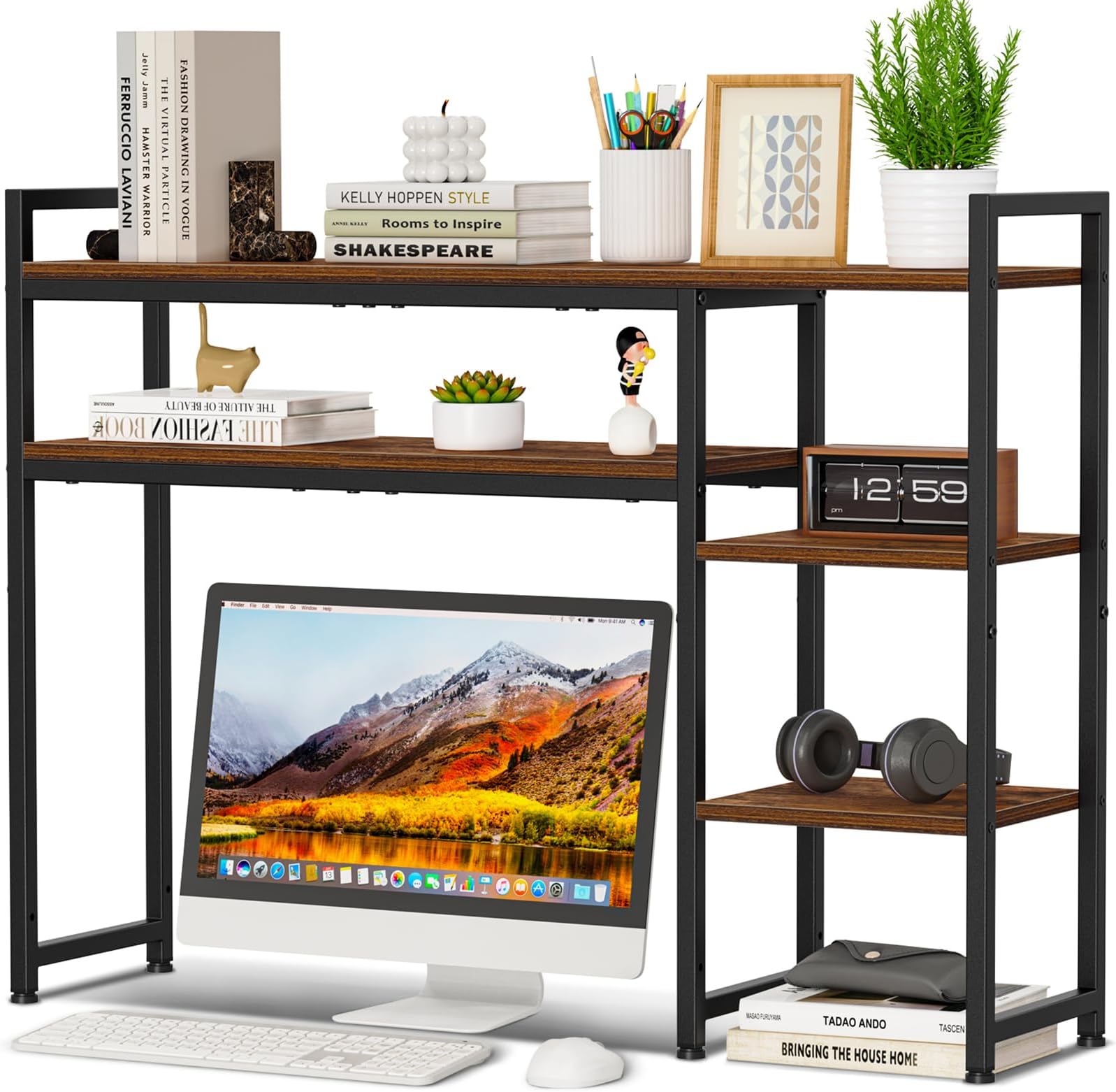 Amazon.com: TrueyEssence Computer Desktop Bookcase 2-Tier, Countertop ...