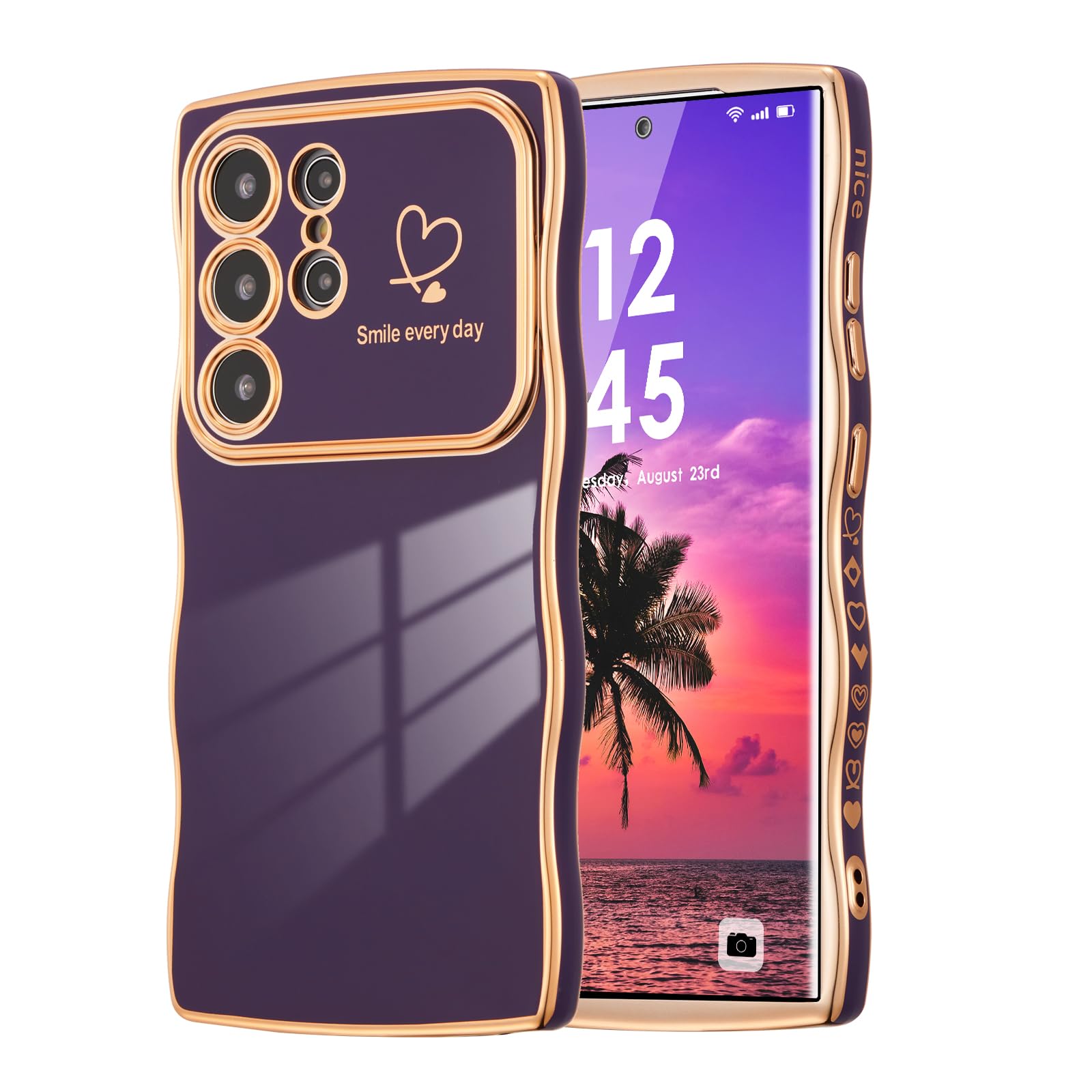 Amazon.com: DEFBSC Case for Samsung Galaxy S22 Ultra Case, Curly Wave Shape Plating Frame Cute ...