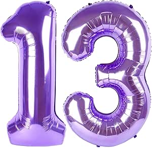 Purple Number 13 Balloon 40 inch, 13 Number Balloons, 13th Purple ...