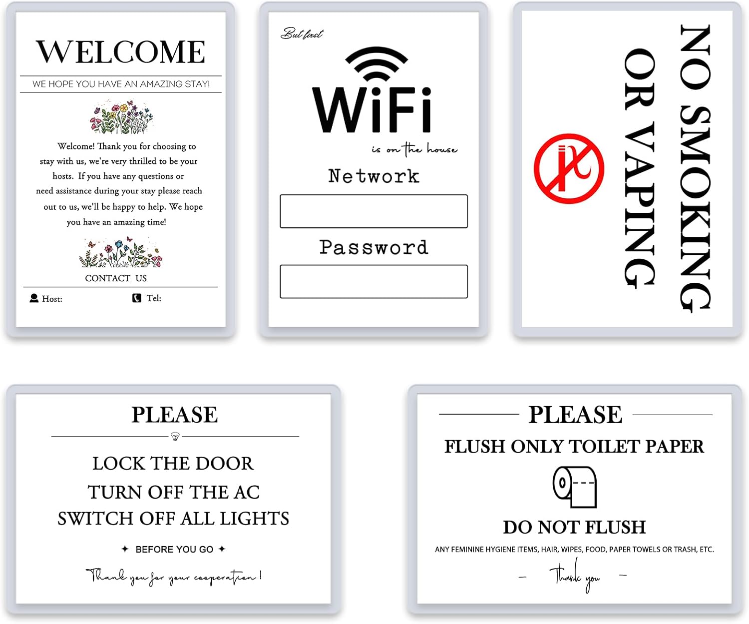 Amazon.com: 5 Essential Air BnB Signs for Hosts Set, Magnetic Welcome ...