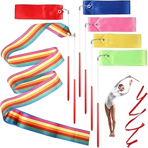 6 Pcs 2M Dance Ribbons Rhythmic Gymnastics Ribbons with Rotating Pole ...