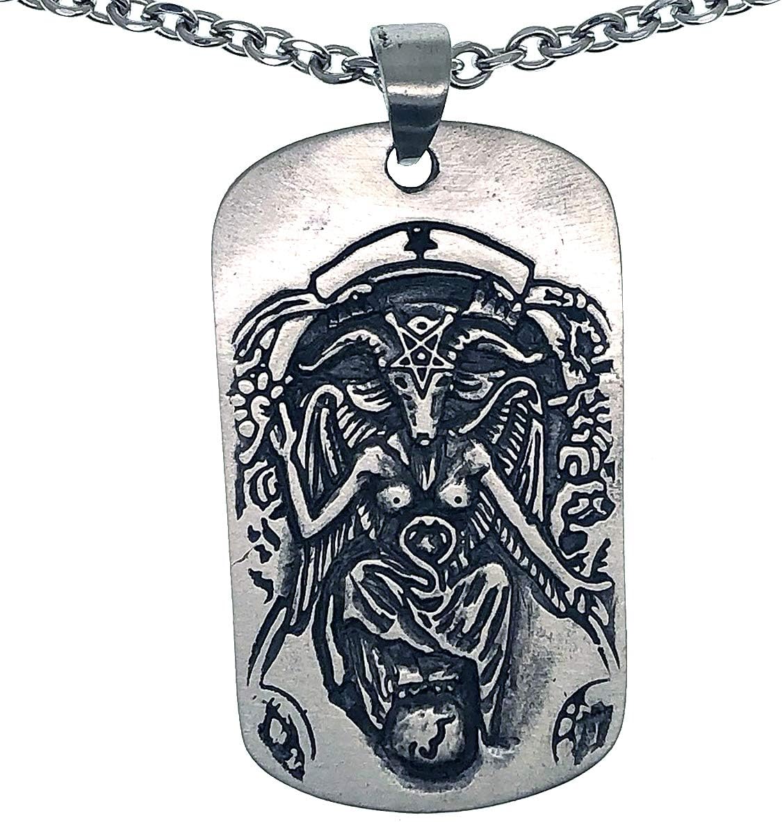 Baphomet Dog tag DIMMU BORGIR Horned Goat Church Of Satan Wicca Wiccan ...