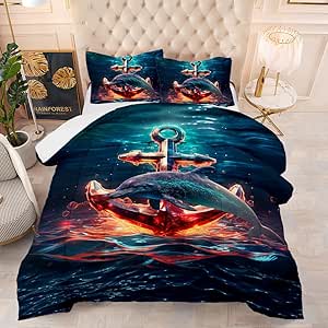 Amazon.com: Suncloris Ocean Dolphin Comforter, Blue Starry Anchor ...