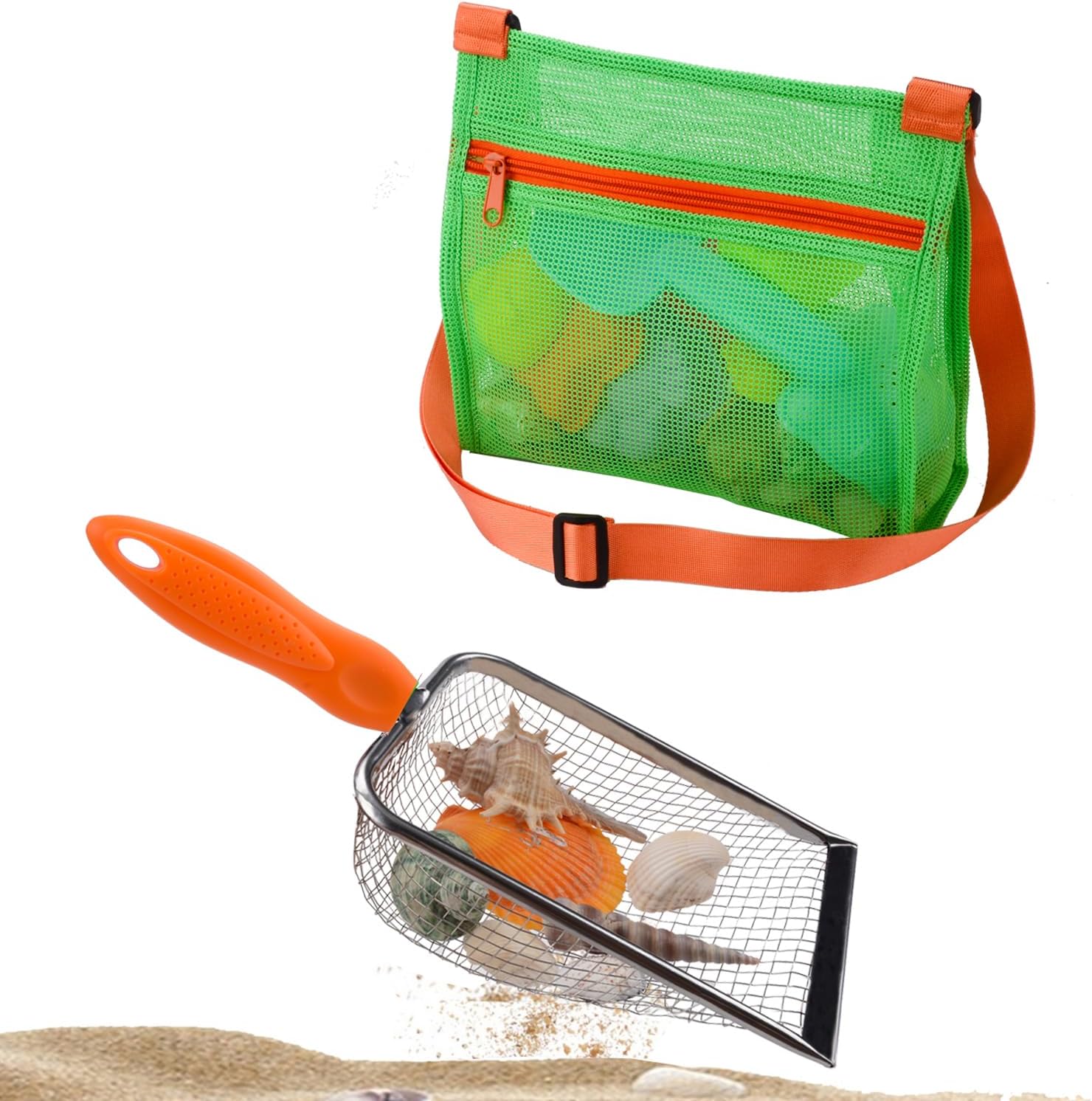 Amazon.com: U-Zimikee Beach Mesh Shovel with Mesh Beach Bag Shell Bags ...