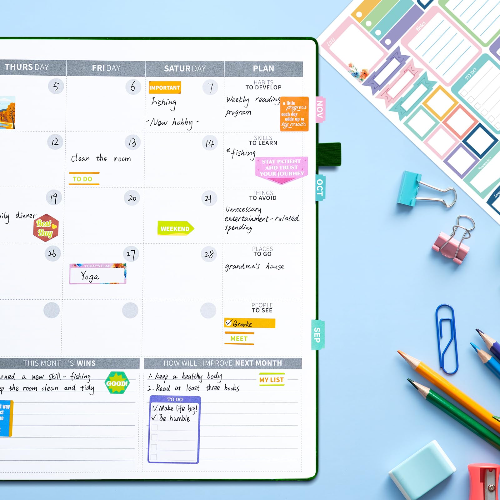 Snapklik.com : Planner Stickers, 18 Sheets Monthly Calendar Sticker ...